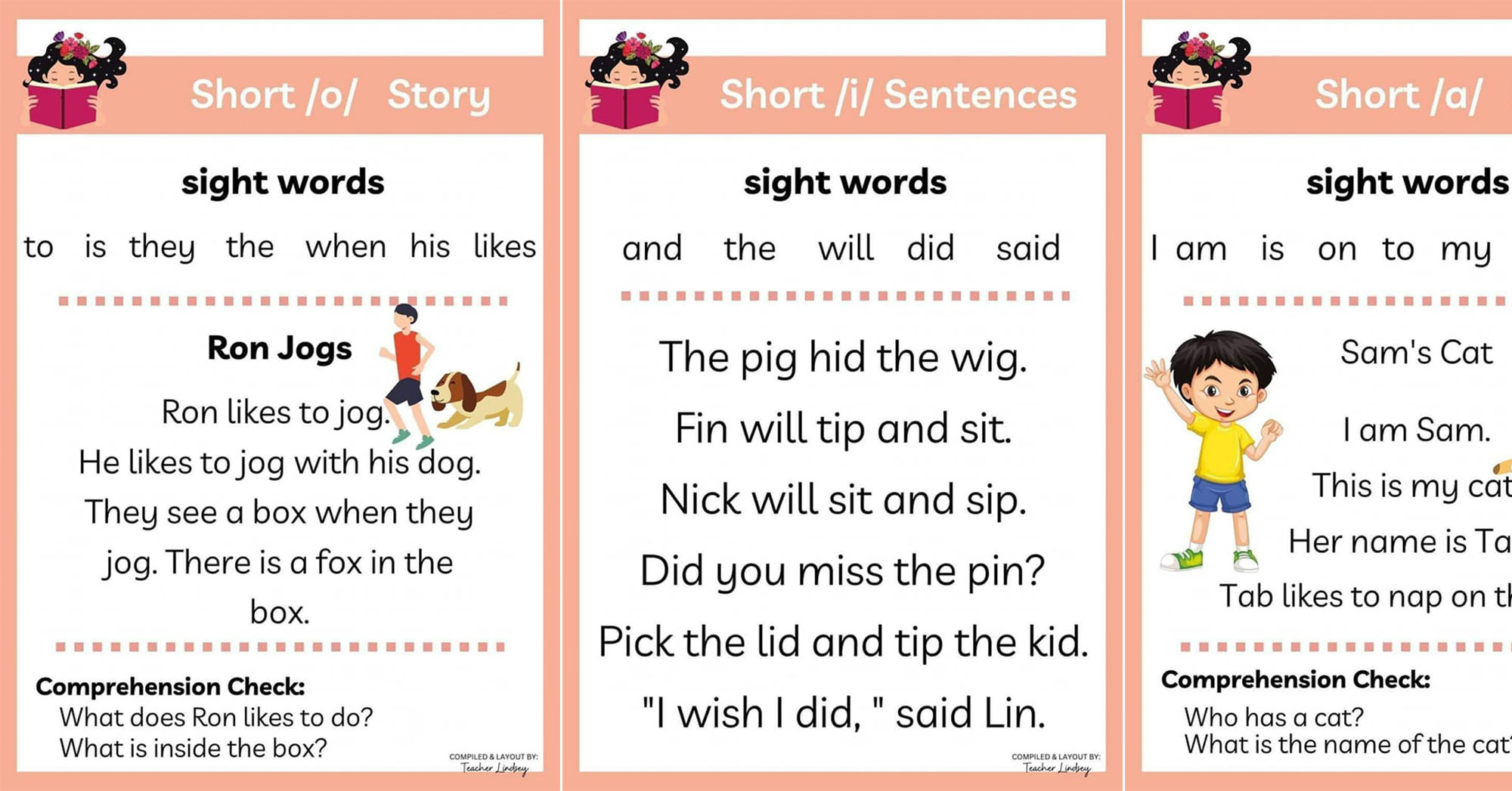 Short Vowel Reading Passages for Kids: Printable Phonics and Sight Word ...