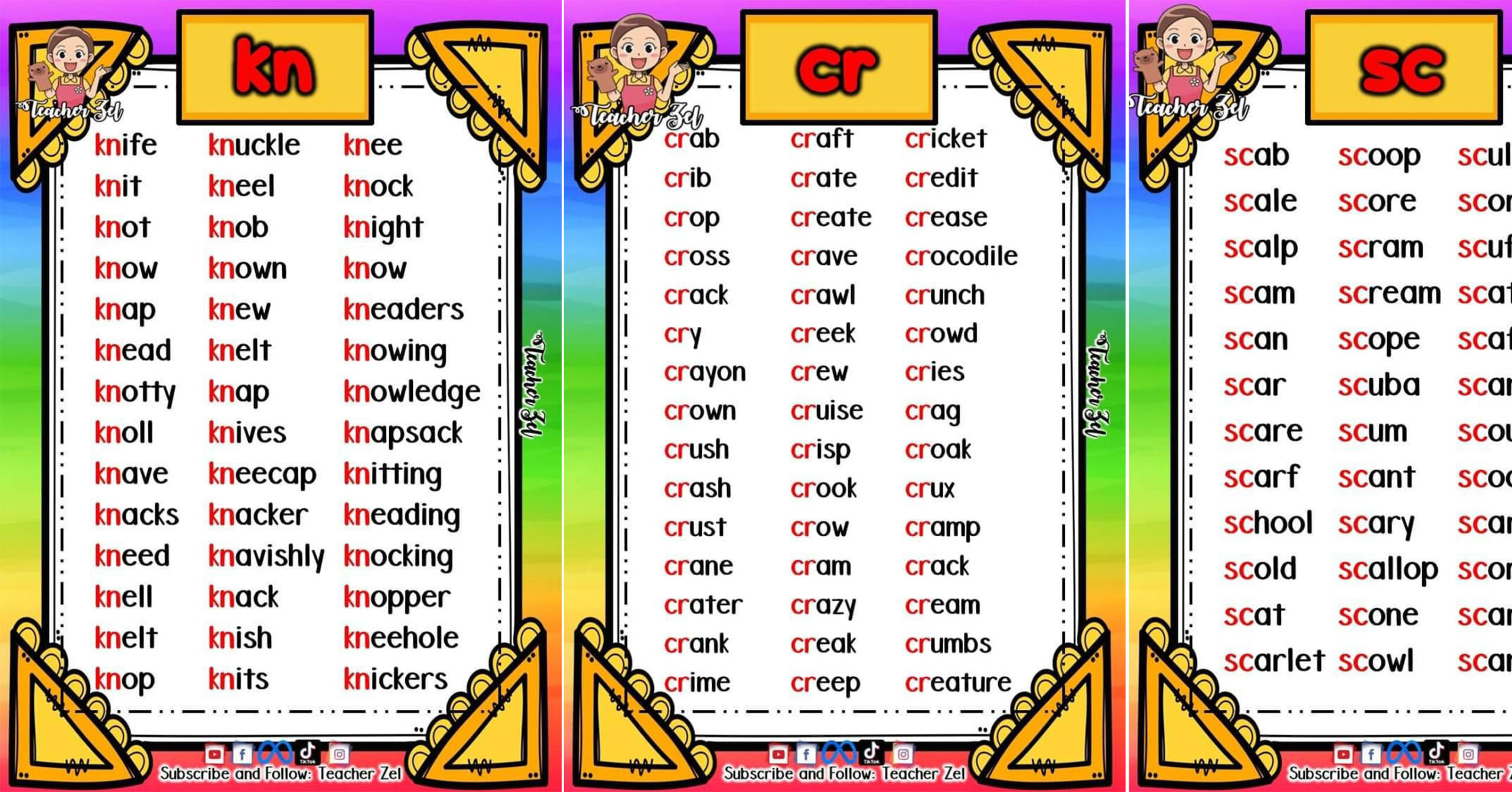 Consonant Blend Word Lists for Kids: Printable Phonics Reading ...