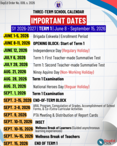 Three-Term School Calendar SY 2026–2027: Important Term 1 Dates Every ...