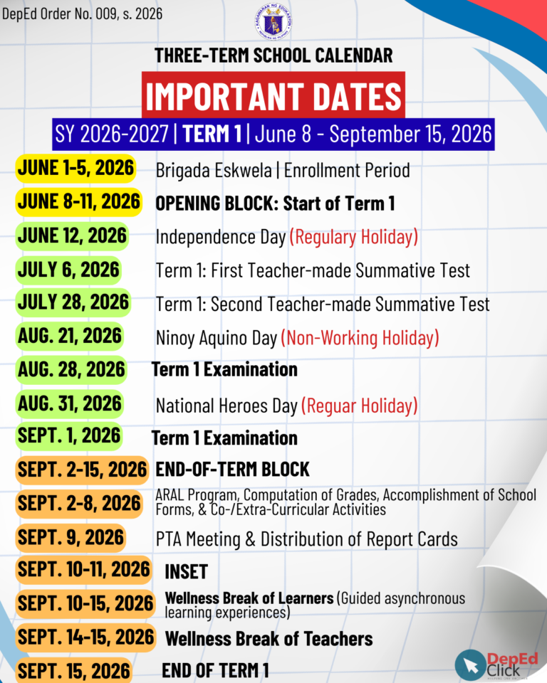 Three-Term School Calendar SY 2026–2027: Important Term 1 Dates Every ...